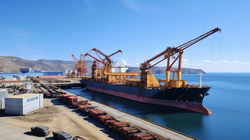 Cargo ship at the port stock photo. Image of marine - 306847440