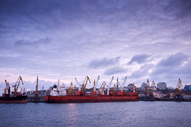 Cargo Ship in Port. Large Container Ship Docked Stock Photo - Image of ...
