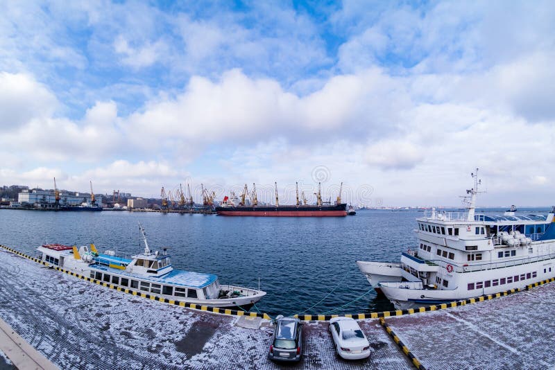 Cargo Ship in the Port in Winter Stock Image - Image of terminal, crane ...