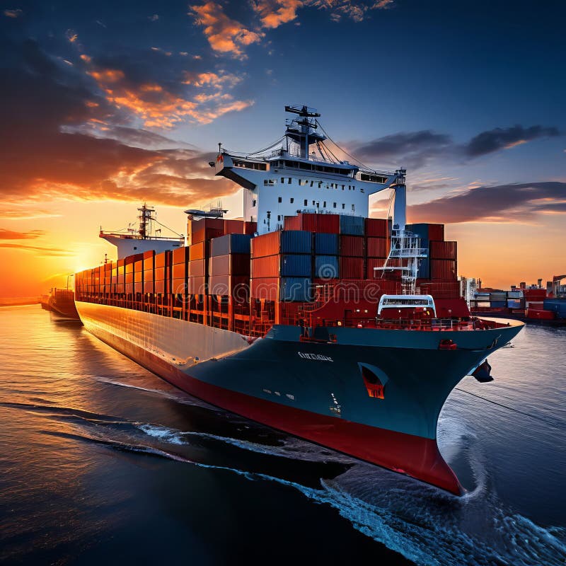 Cargo ship portrait stock illustration. Illustration of high - 313073110