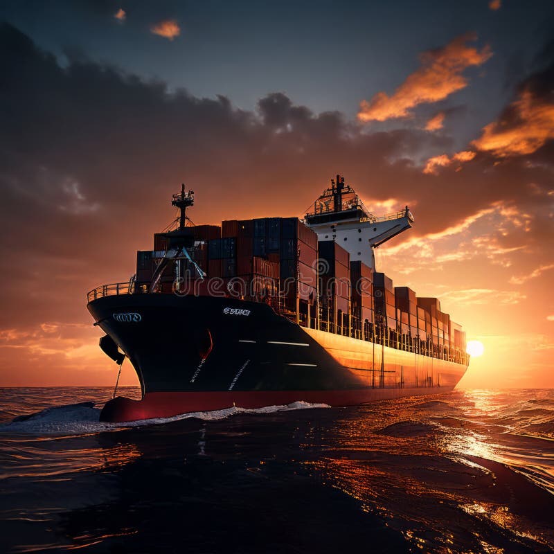 Cargo ship portrait stock illustration. Illustration of loading - 313073325
