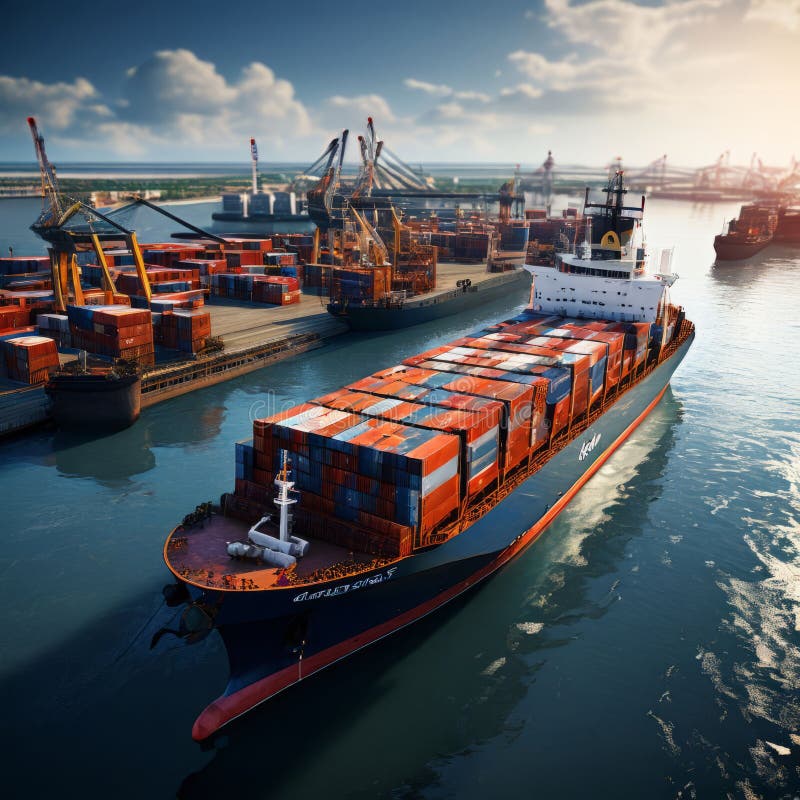 Cargo ship portrait stock illustration. Illustration of ship - 313073410