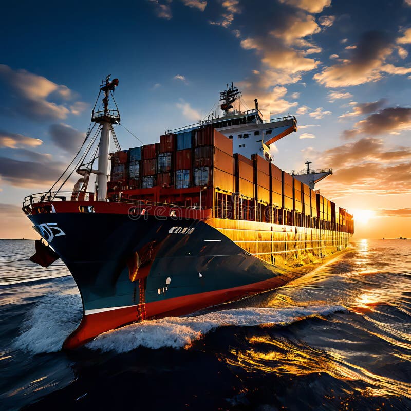 Cargo ship portrait stock illustration. Illustration of structures ...