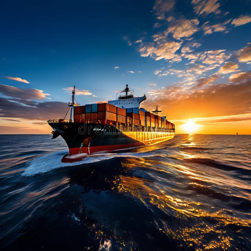 Cargo ship portrait stock illustration. Illustration of item - 313073622