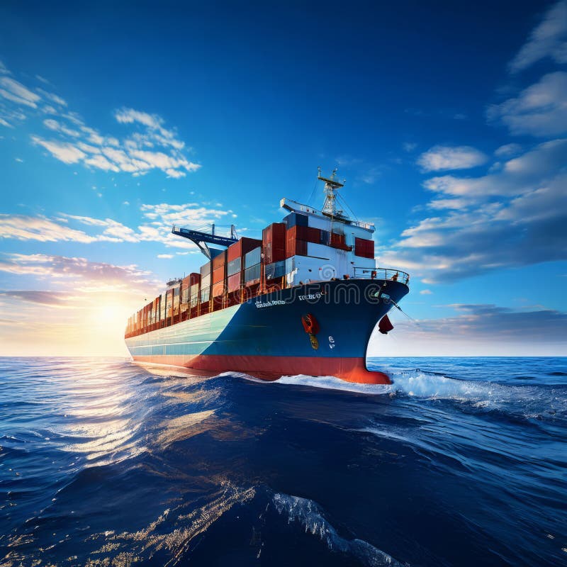 Cargo ship portrait stock illustration. Illustration of ship - 313073664