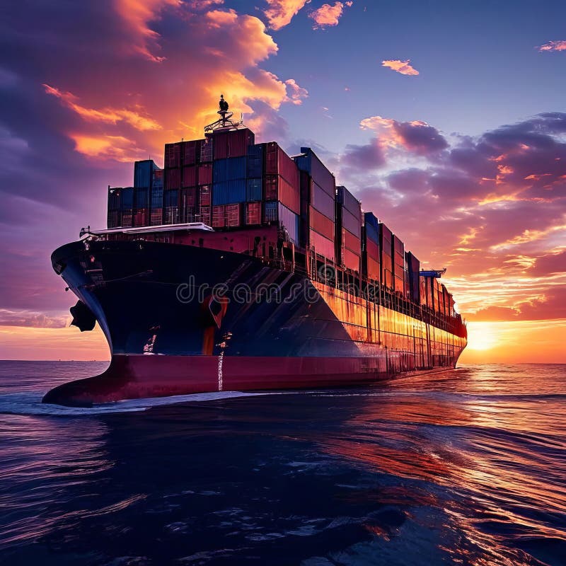Cargo ship portrait stock illustration. Illustration of loading - 313073696