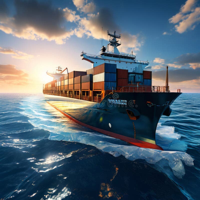 Cargo ship portrait stock illustration. Illustration of high - 313073726