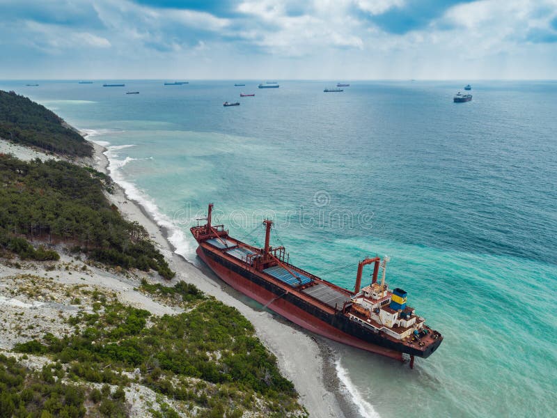 Cargo ship ran aground stock image. Image of destruction - 247045245