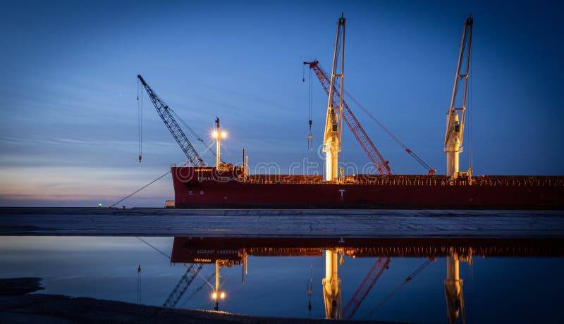 Cargo Ship Reflection Docked in the Port of Milwaukee Editorial ...