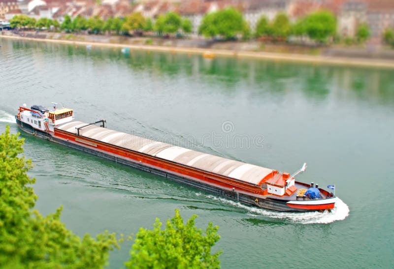 Cargo Ship on Rhine,Basel,Switzerland Stock Photo - Image of cargo ...