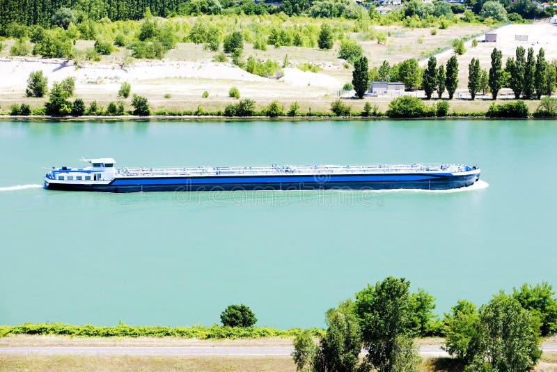 Cargo Ship on the Rhone River,Rhone-Alpes, France Stock Image - Image ...