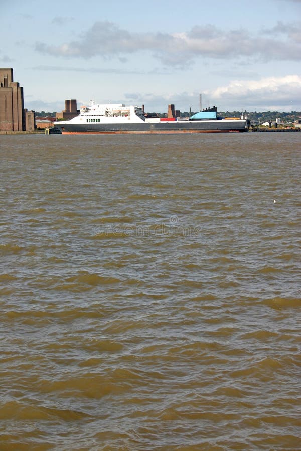 Cargo ship on the river stock image. Image of container - 1366813