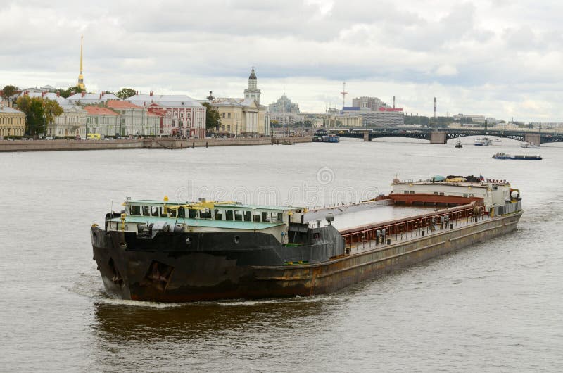 Cargo ship on the river. stock image. Image of harbor - 77775103