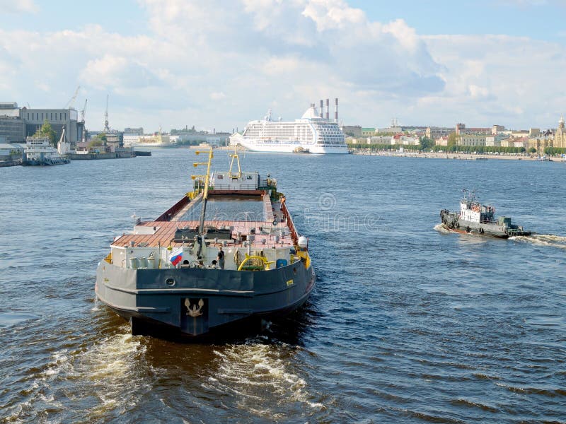 Cargo ship on the river. stock photo. Image of river - 78579452