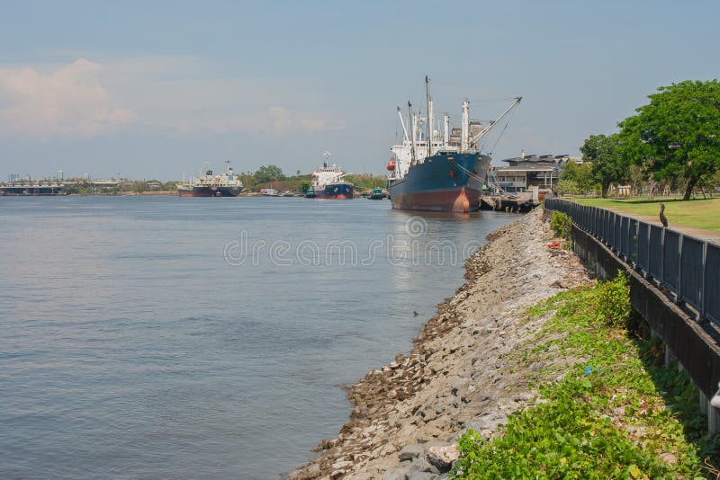 Cargo Ship on a River with Natural View. Stock Image - Image of cargo ...
