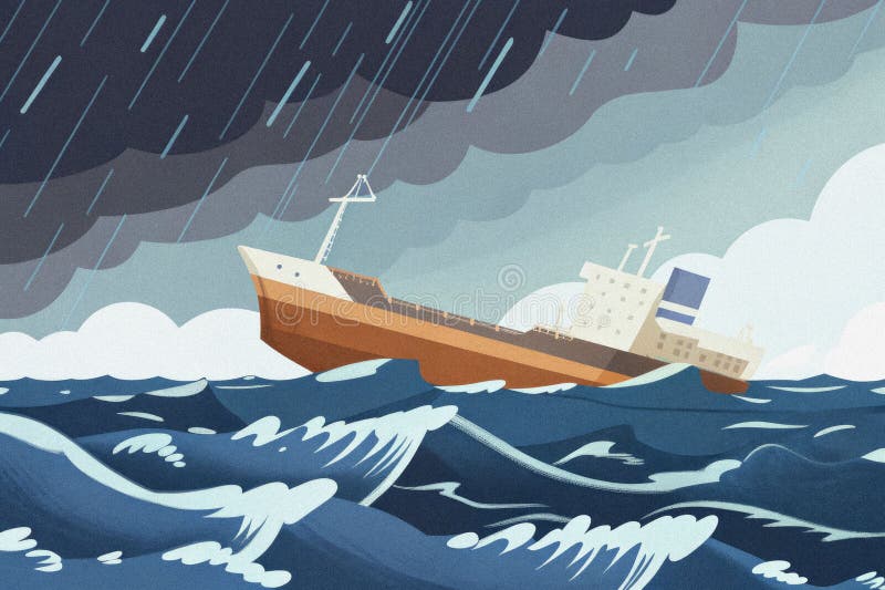 Cargo Ship Rocking during Storm at Sea. Illustration with Fine Noise ...