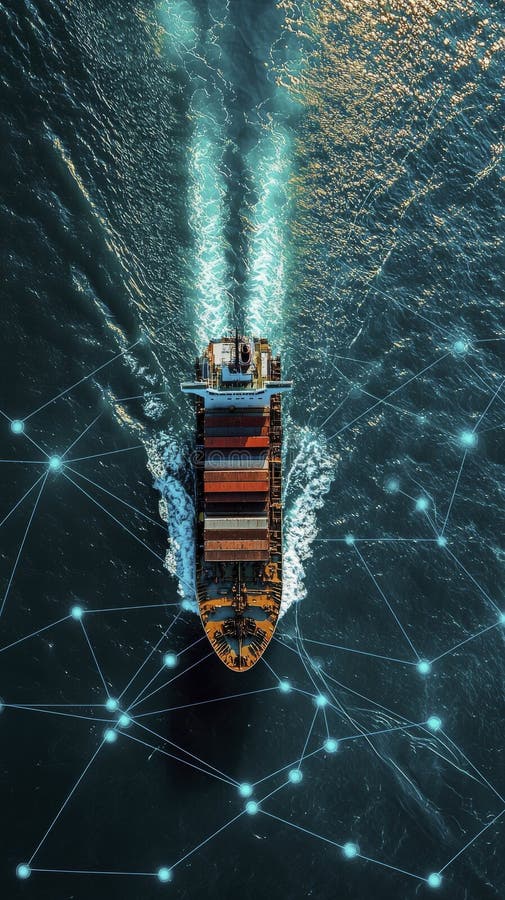 Cargo Ship Sailing Across Digital Ocean Network Lines Stock ...