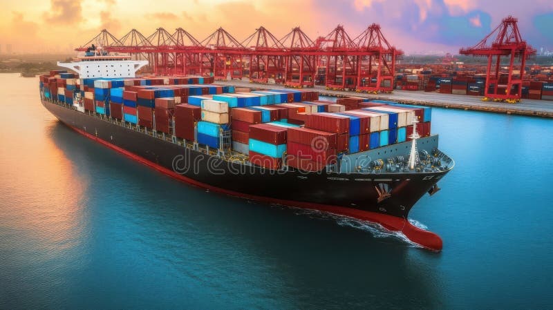 Cargo Ship Sailing on Calm Ocean Carrying Colorful Containers Stock ...