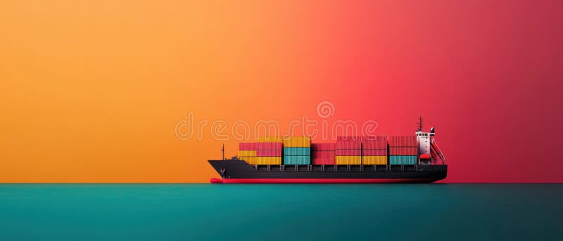 Cargo Ship Sailing through a Canal, Containers Stacked High, Global ...