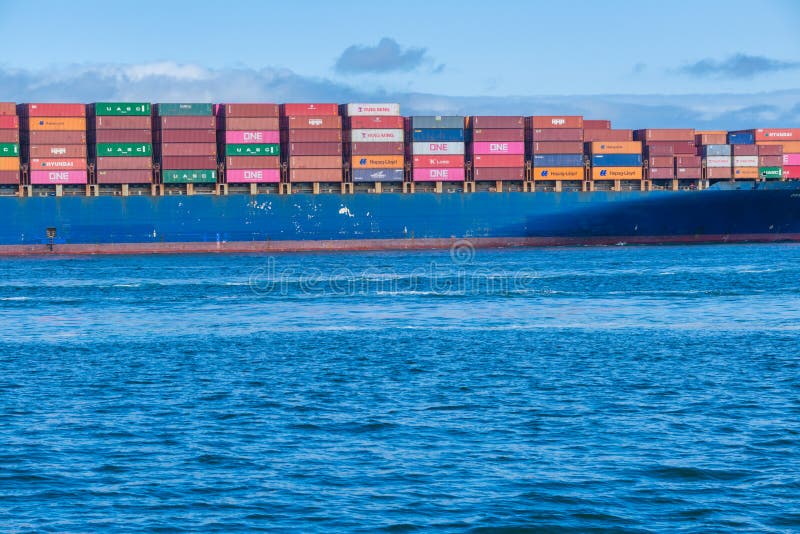Cargo Ship Sailing with Hundreds of Colored Containers Editorial ...