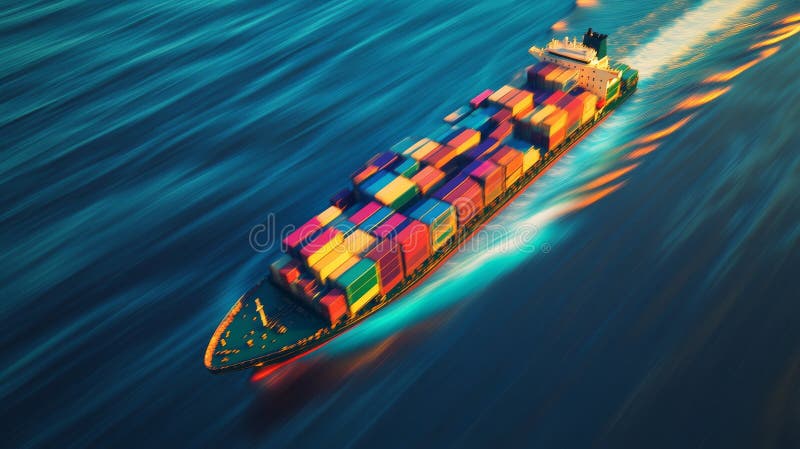 A Cargo Ship Sailing on the Ocean, Adorned with Colorful Containers ...
