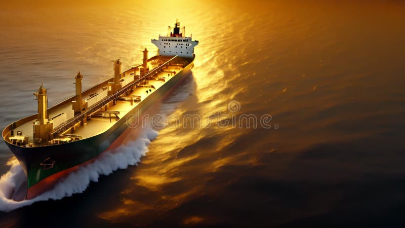 Cargo Ship Sailing on the Ocean at Sunset. an Image of a Large Cargo ...