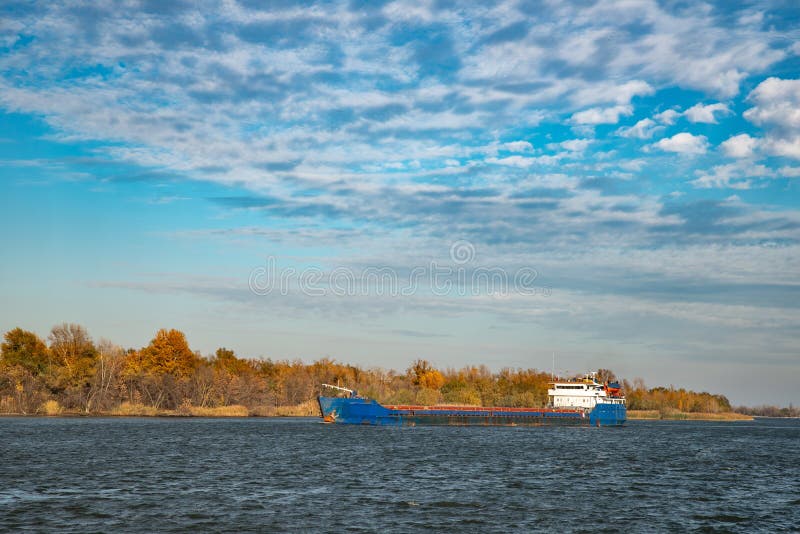 Cargo Ship Sailing on the River To the Port Stock Photo - Image of ...
