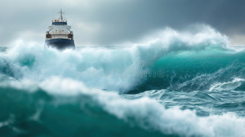 Cargo Ship Sailing through a Stormy Sea with Dramatic Waves Stock Photo ...