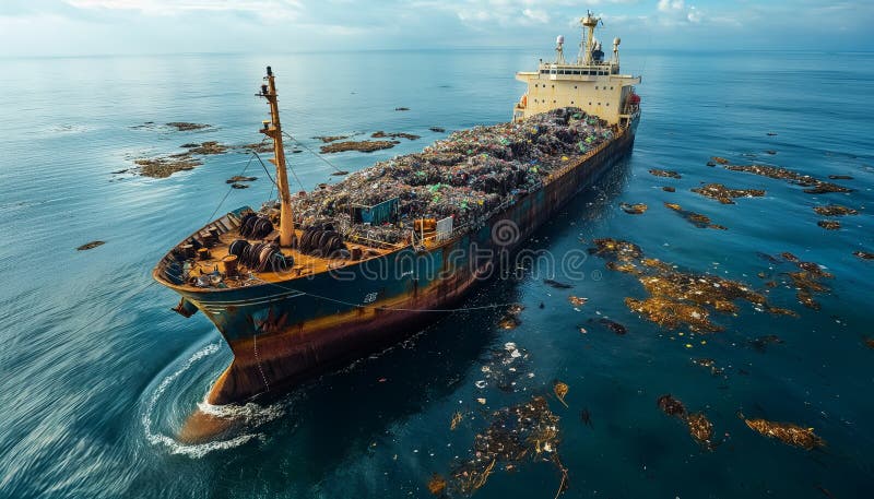 Cargo Ship Sailing through Trash Stock Image - Image of trash, garbage ...