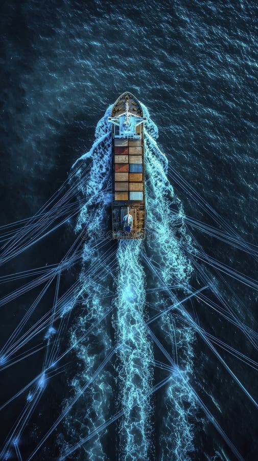 Cargo Ship Sailing with Vibrant Abstract Light Patterns Stock ...