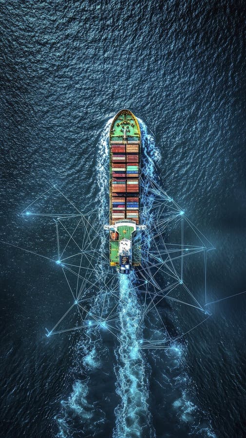 Cargo Ship Sailing with Virtual Network Overlay Stock Illustration ...