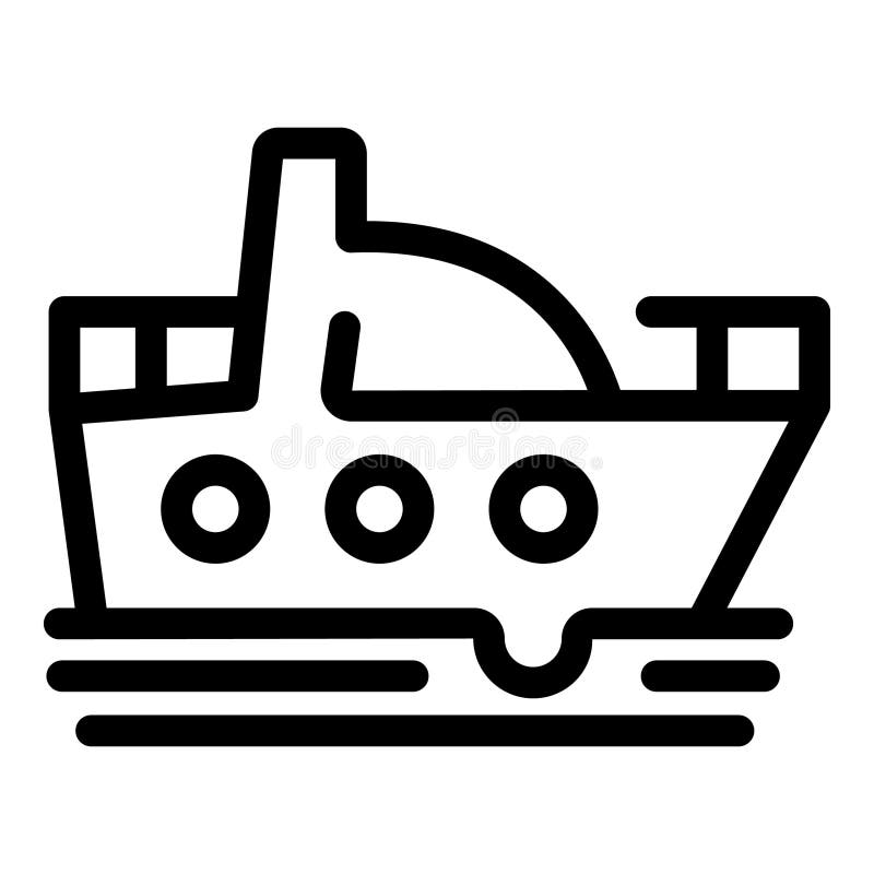 Cargo Ship Sailing on Water Waves Line Icon Stock Illustration ...