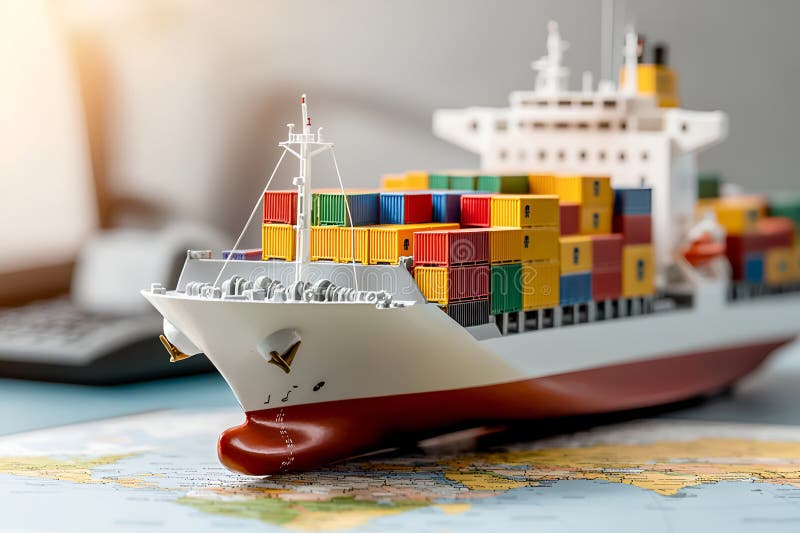 Cargo Ship Sailing on World Map with Colorful Containers for Global ...