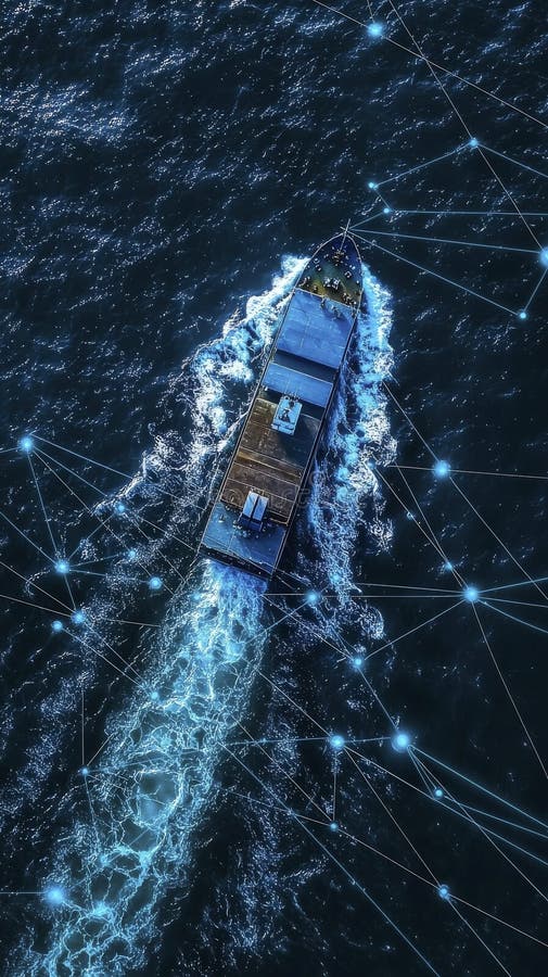 Cargo Ship Sails through Digital Waves of Innovation Stock Illustration ...