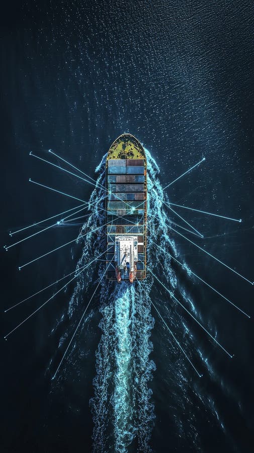 Cargo Ship Sails through a Network of Digital Pathways Stock ...