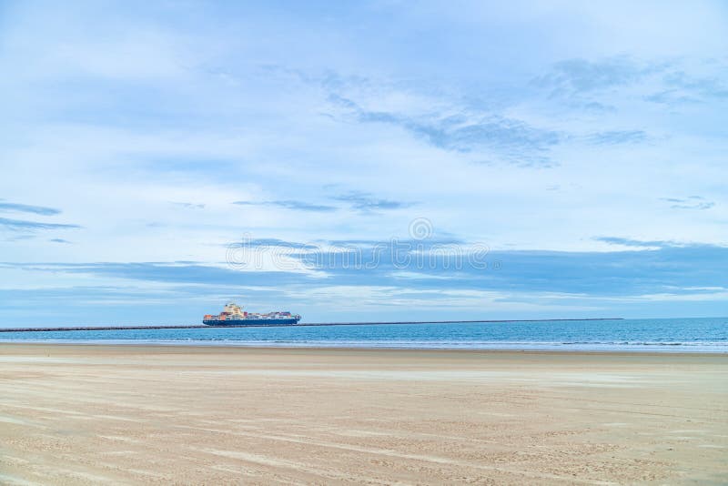 Cargo Ship at the Sandy Beach Stock Image - Image of island, ship ...