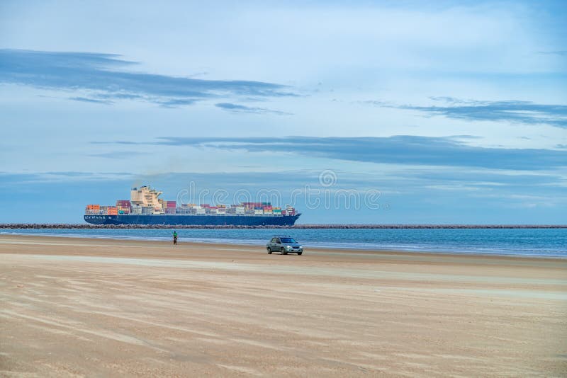 Cargo Ship at the Sandy Beach Stock Photo - Image of ocean, outdoor ...