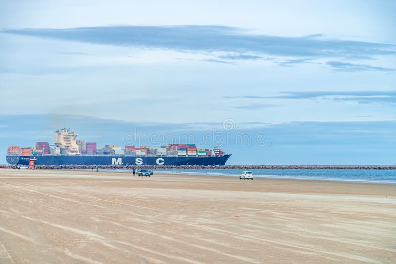 Brazil - March 23, 2022: Cargo Ship at the Sandy Beach Editorial Photo ...