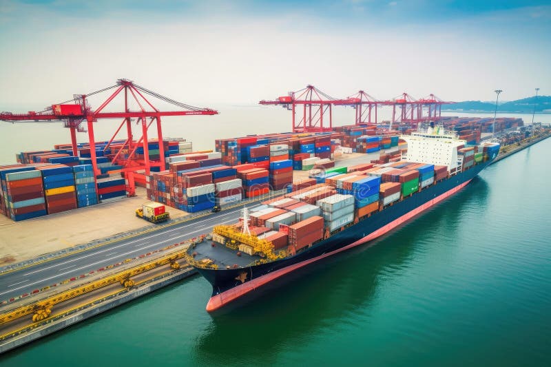 Cargo Ship in the Sea Port with Containers. Transportation of Oversized ...