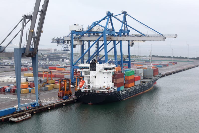 Cargo Ship in Seaport at Misty Morning Editorial Stock Image - Image of ...