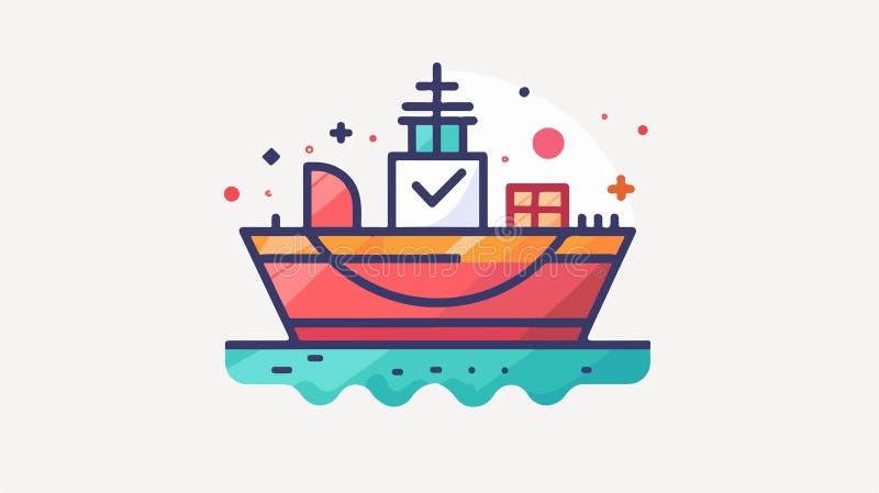 Cargo Ship with Shipment Icons and Check Mark for Delivery Logistics ...