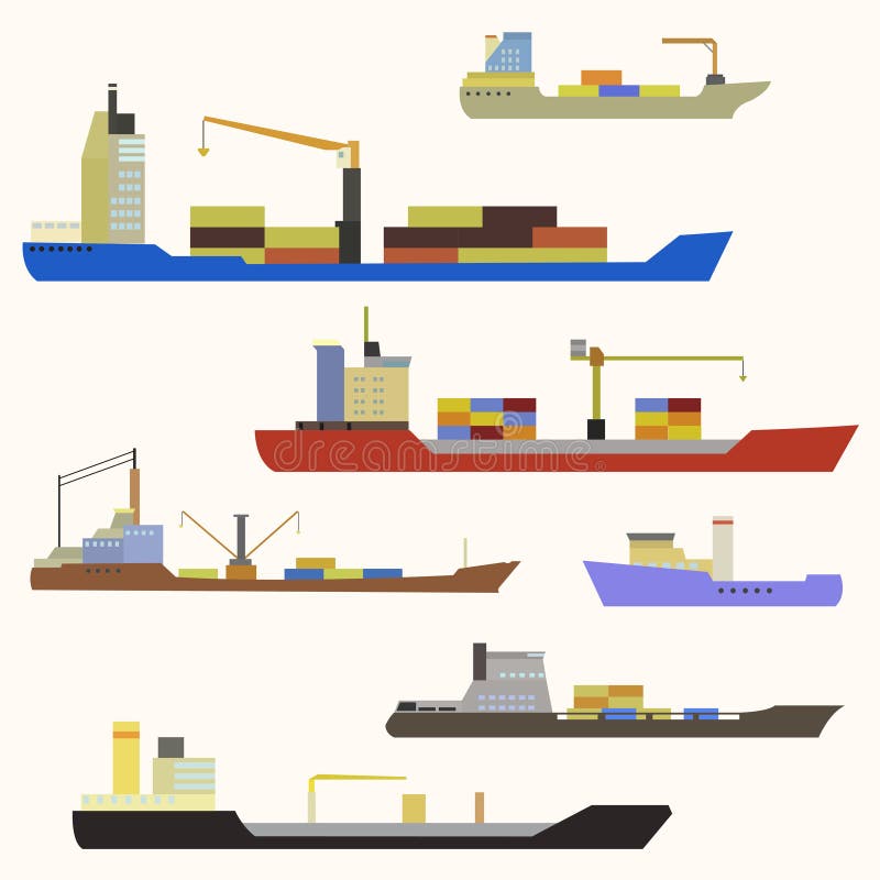 Cargo ship side view. stock vector. Illustration of flat - 96327880