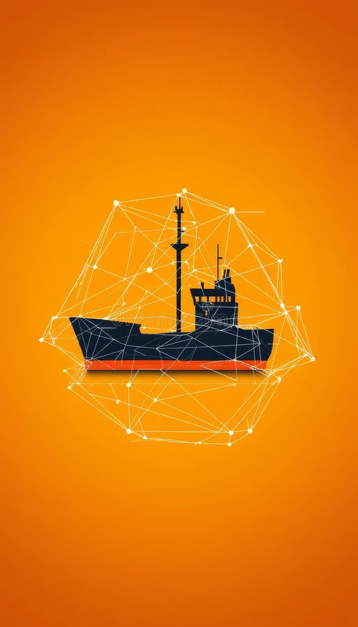 Cargo Ship Silhouette with Global Logistics Network, Connected Dots and ...