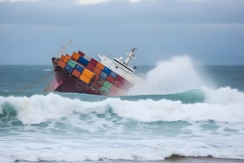 Cargo Ship Sinks at Sea. Wreck on the Coast Stock Photo - Image of sink ...