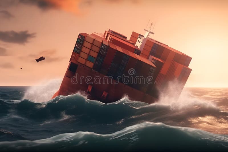 Cargo Ship Sinks at Sea. Wreck on the Coast Stock Photo - Image of ...