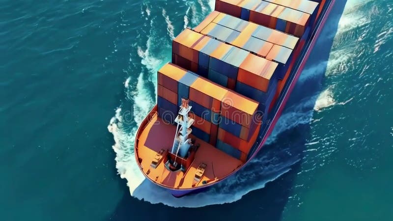 Cargo Ship with Stacked Containers Sailing through the Ocean Stock ...