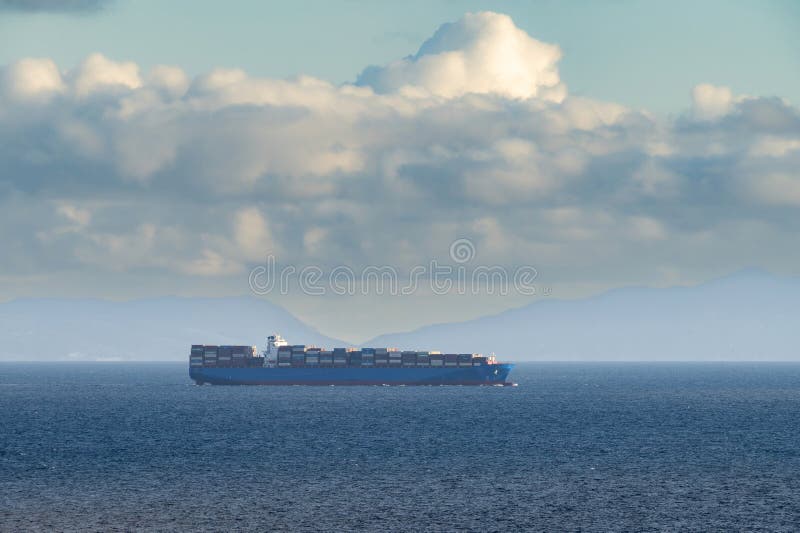 Cargo Ship Sets Off in the Distance between Mainland and Catalina ...
