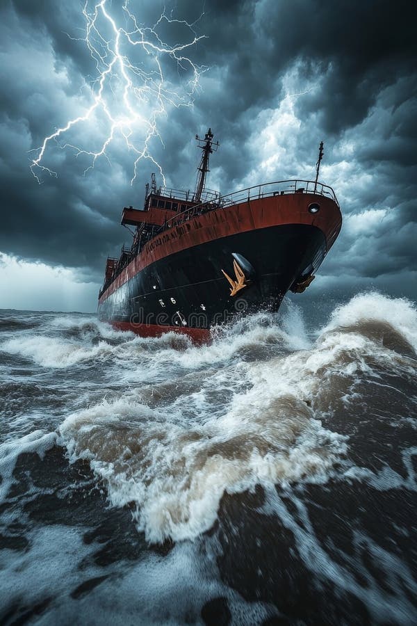 A Cargo Ship during a Storm. Generative AI. Stock Illustration ...