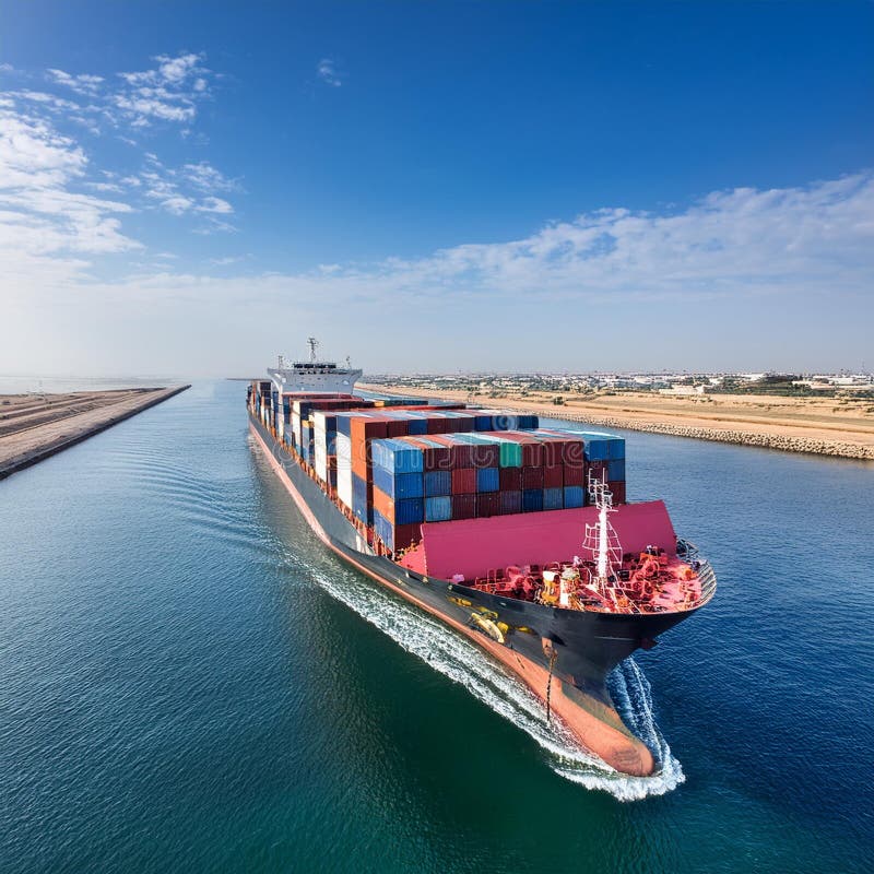 Cargo Ship in Suez Canal, AI Generated Stock Illustration ...