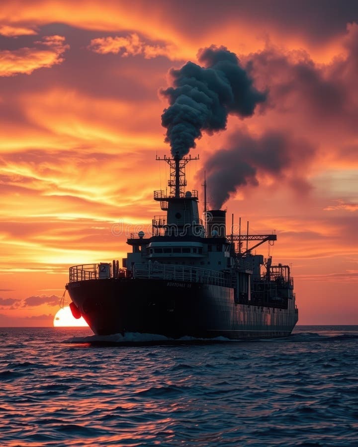 Cargo Ship at Sunset stock illustration. Illustration of vessel - 359696259